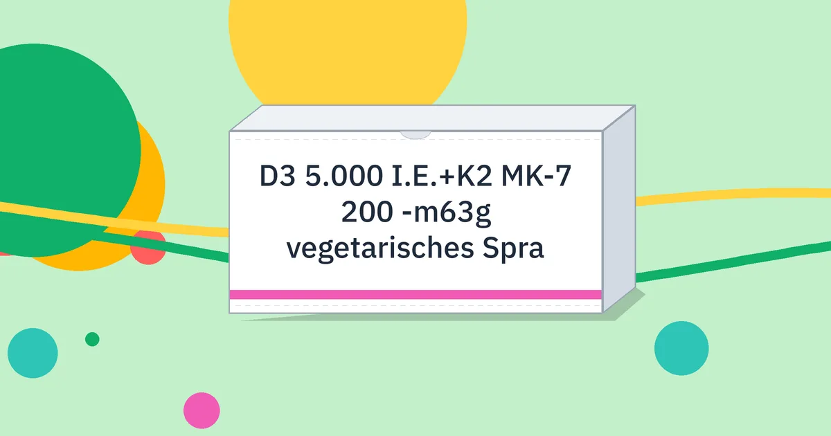 Symbolbild: Packung mit der Aufschrift D3 5.000 I.E.+K2 MK-7 200 -m63g vegetarisches Spra (PZN 18117524) – Verfügbarkeit und Bezug in Apotheken in Frankfurt am Main
