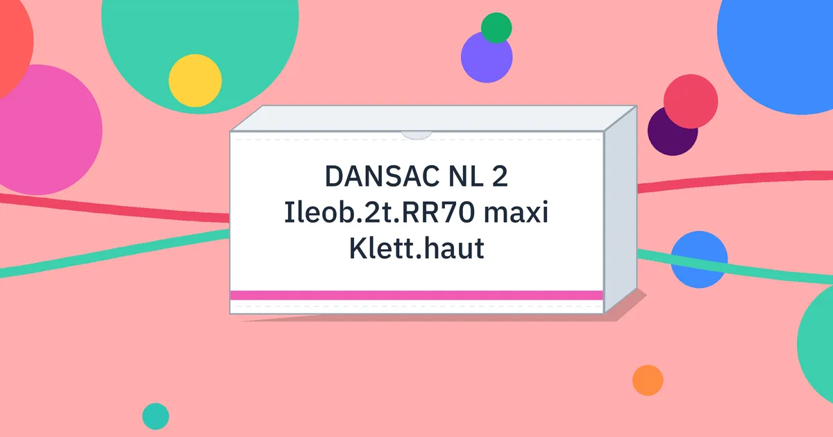 Symbolbild: Packung mit der Aufschrift DANSAC NL 2 Ileob.2t.RR70 maxi Klett.haut (PZN 08843809) – Verfügbarkeit und Bezug in Apotheken in Frankfurt am Main