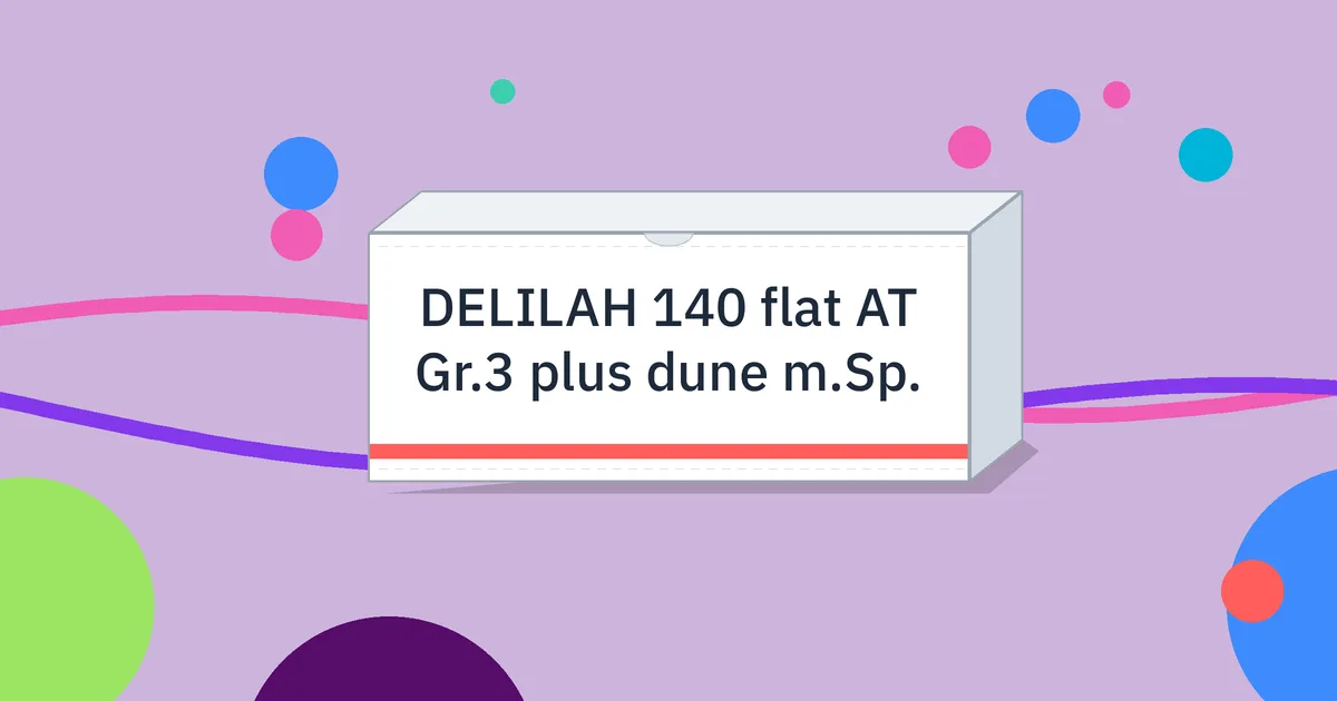 Symbolbild: Packung mit der Aufschrift DELILAH 140 flat AT Gr.3 plus dune m.Sp. (PZN 14248028) – Verfügbarkeit und Bezug in Apotheken in Frankfurt am Main