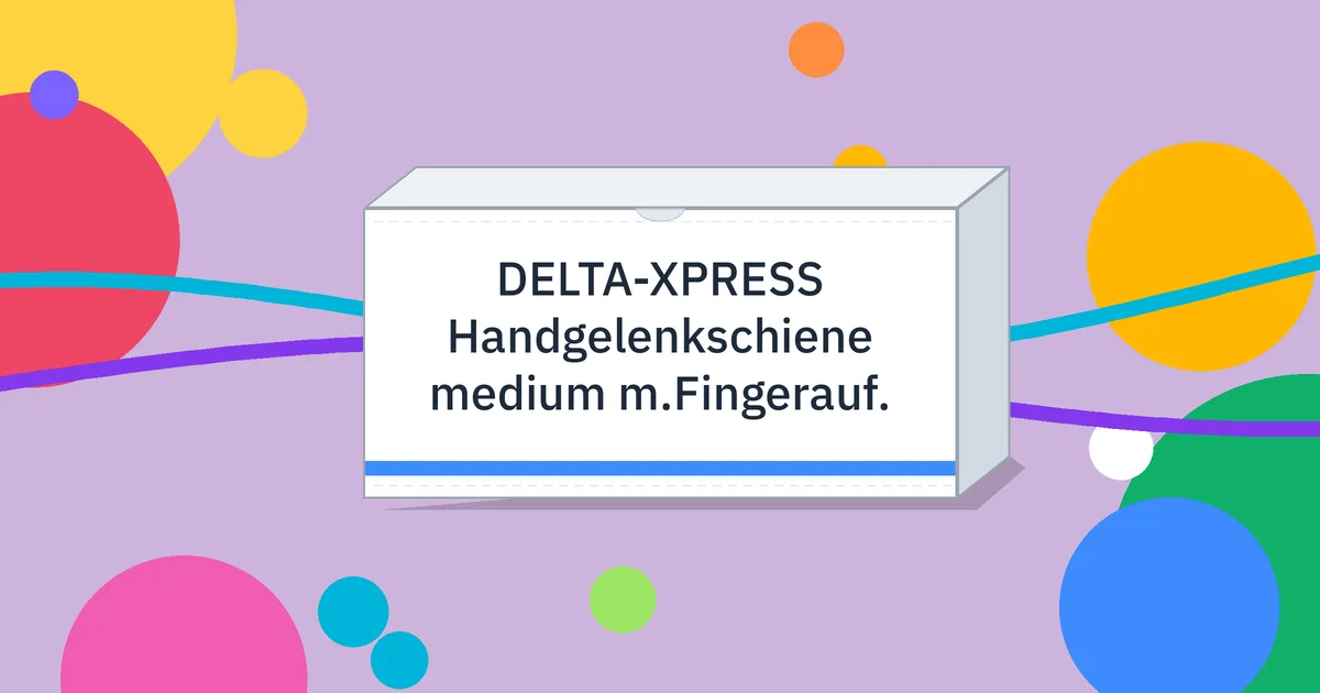 Symbolbild: Packung mit der Aufschrift DELTA-XPRESS Handgelenkschiene medium m.Fingerauf. (PZN 09533376) – Verfügbarkeit und Bezug in Apotheken in Frankfurt am Main