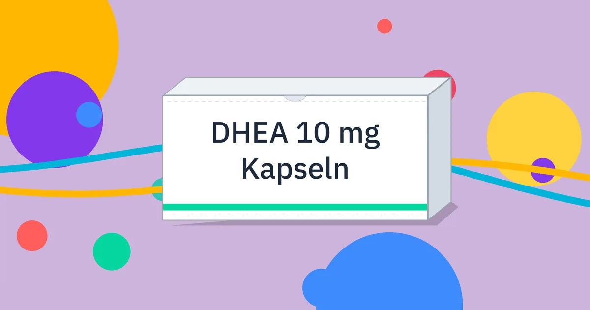 Symbolbild: Packung mit der Aufschrift DHEA 10 mg Kapseln (PZN 18471711) – Verfügbarkeit und Bezug in Apotheken in Frankfurt am Main