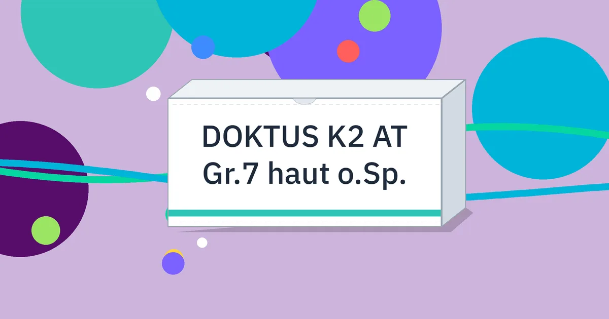 Symbolbild: Packung mit der Aufschrift DOKTUS K2 AT Gr.7 haut o.Sp. (PZN 00596777) – Verfügbarkeit und Bezug in Apotheken in Frankfurt am Main