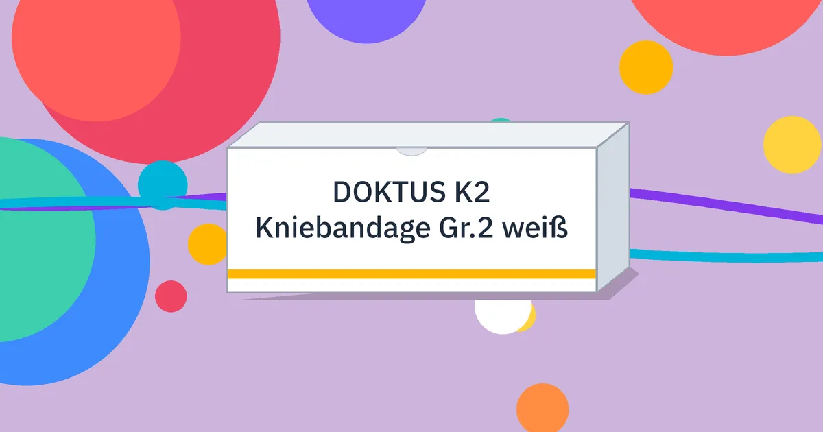 Symbolbild: Packung mit der Aufschrift DOKTUS K2 Kniebandage Gr.2 weiß (PZN 03309790) – Verfügbarkeit und Bezug in Apotheken in Frankfurt am Main