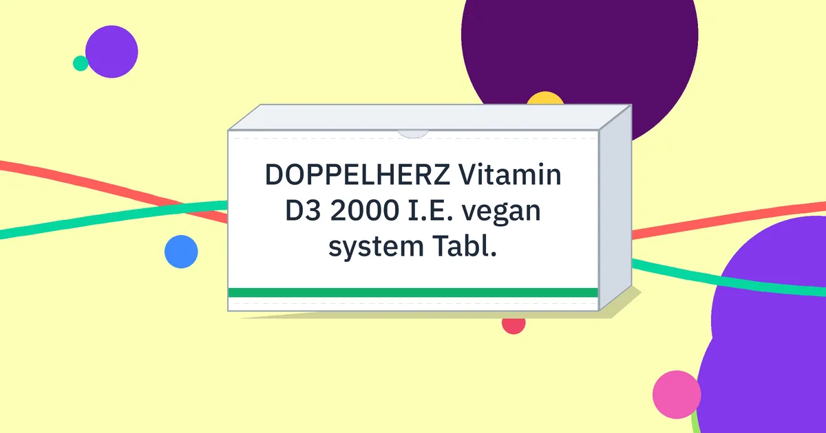 Symbolbild: Packung mit der Aufschrift DOPPELHERZ Vitamin D3 2000 I.E. vegan system Tabl. (PZN 19903414) – Verfügbarkeit und Bezug in Apotheken in Frankfurt am Main