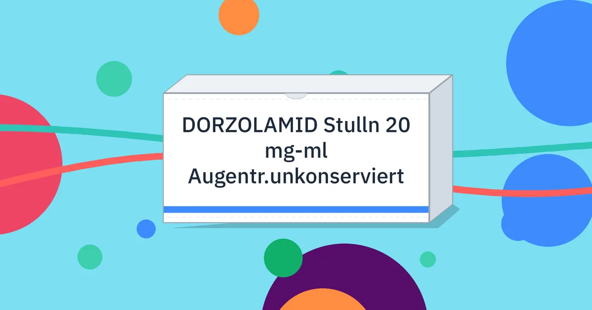 Symbolbild: Packung mit der Aufschrift DORZOLAMID Stulln 20 mg-ml Augentr.unkonserviert (PZN 17943958) – Verfügbarkeit und Bezug in Apotheken in Frankfurt am Main