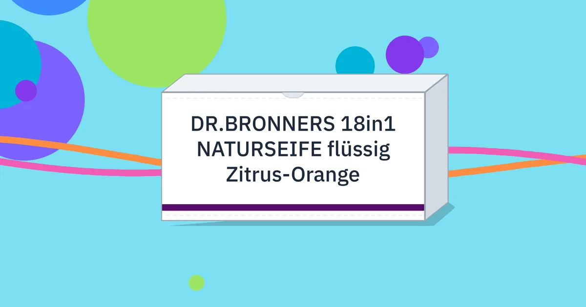 Symbolbild: Packung mit der Aufschrift DR.BRONNERS 18in1 NATURSEIFE flüssig Zitrus-Orange (PZN 19241700) – Verfügbarkeit und Bezug in Apotheken in Frankfurt am Main