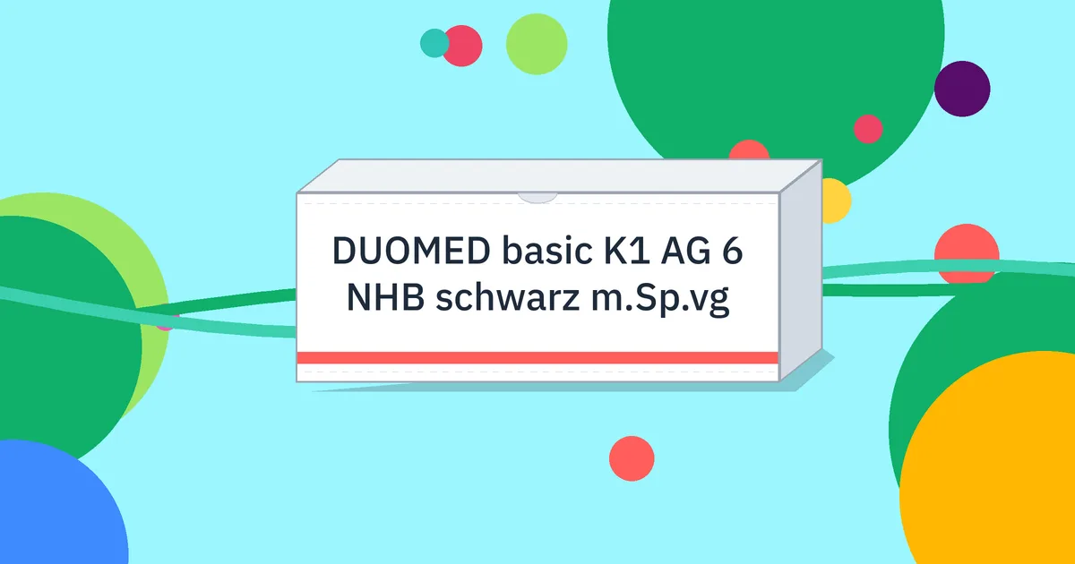 Symbolbild: Packung mit der Aufschrift DUOMED basic K1 AG 6 NHB schwarz m.Sp.vg (PZN 20905559) – Verfügbarkeit und Bezug in Apotheken in Frankfurt am Main