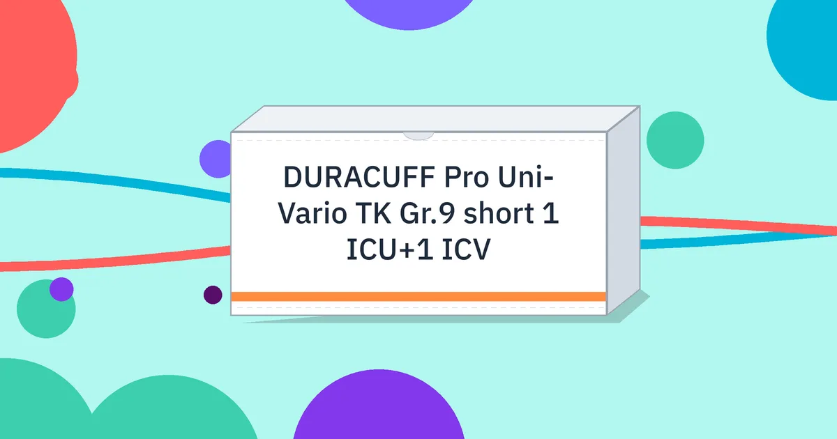 Symbolbild: Packung mit der Aufschrift DURACUFF Pro Uni-Vario TK Gr.9 short 1 ICU+1 ICV (PZN 19244213) – Verfügbarkeit und Bezug in Apotheken in Frankfurt am Main