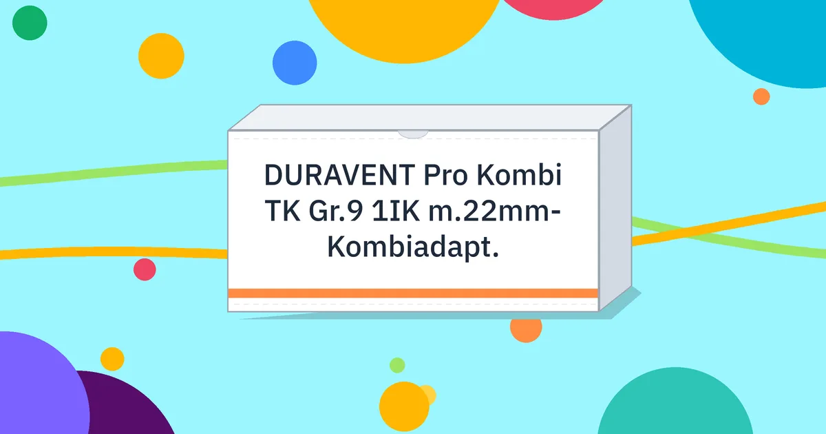 Symbolbild: Packung mit der Aufschrift DURAVENT Pro Kombi TK Gr.9 1IK m.22mm-Kombiadapt. (PZN 19242734) – Verfügbarkeit und Bezug in Apotheken in Frankfurt am Main