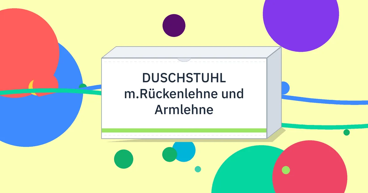 Symbolbild: Packung mit der Aufschrift DUSCHSTUHL m.Rückenlehne und Armlehne (PZN 18712014) – Verfügbarkeit und Bezug in Apotheken in Frankfurt am Main