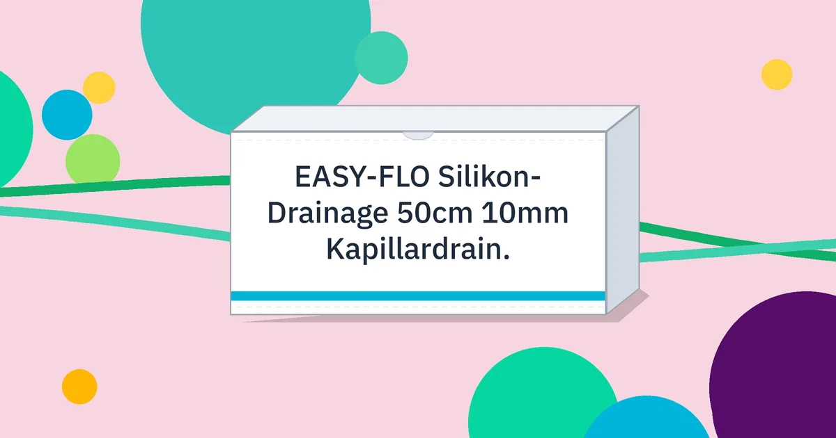 Symbolbild: Packung mit der Aufschrift EASY-FLO Silikon-Drainage 50cm 10mm Kapillardrain. (PZN 16575576) – Verfügbarkeit und Bezug in Apotheken in Frankfurt am Main