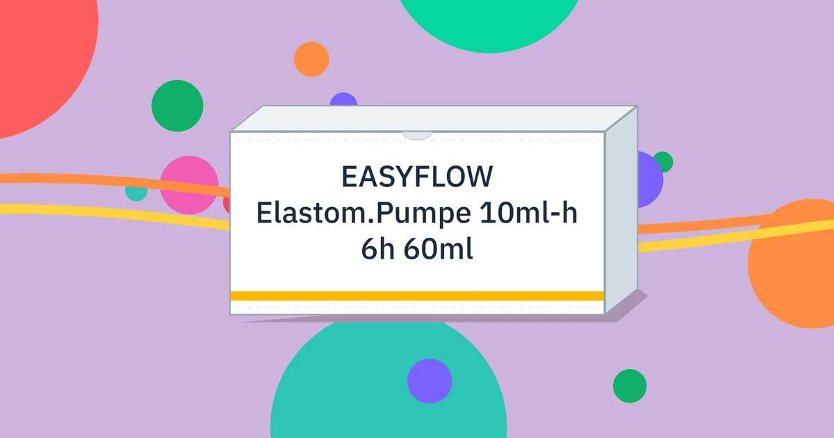 Symbolbild: Packung mit der Aufschrift EASYFLOW Elastom.Pumpe 10ml-h 6h 60ml (PZN 18095691) – Verfügbarkeit und Bezug in Apotheken in Frankfurt am Main