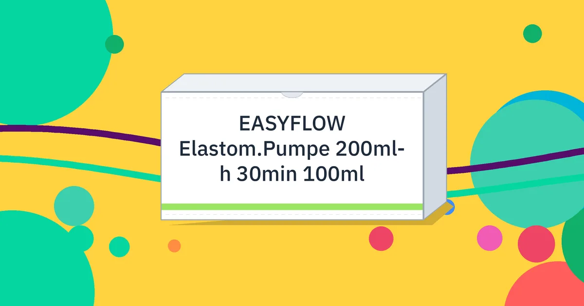 Symbolbild: Packung mit der Aufschrift EASYFLOW Elastom.Pumpe 200ml-h 30min 100ml (PZN 19789349) – Verfügbarkeit und Bezug in Apotheken in Frankfurt am Main