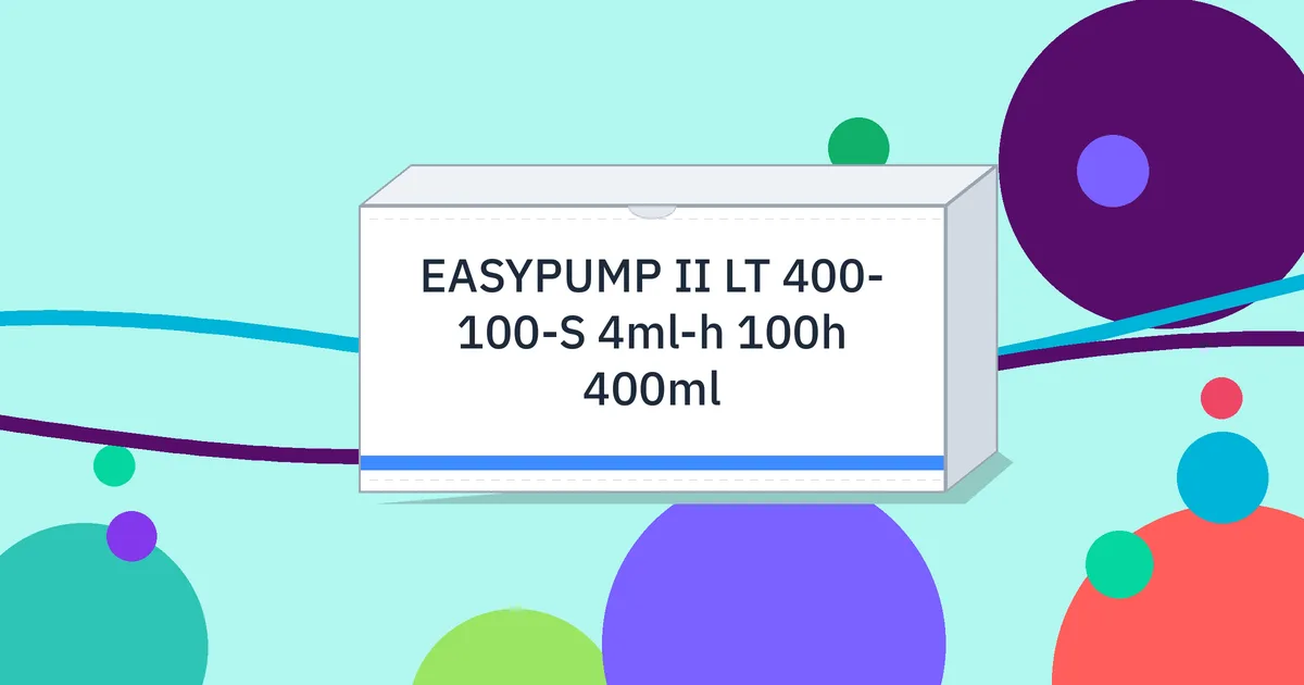 Symbolbild: Packung mit der Aufschrift EASYPUMP II LT 400-100-S 4ml-h 100h 400ml (PZN 20188371) – Verfügbarkeit und Bezug in Apotheken in Frankfurt am Main