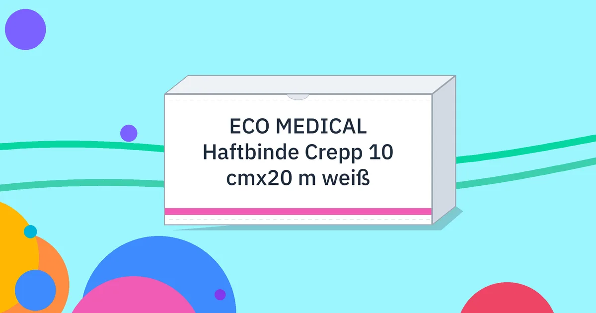 Symbolbild: Packung mit der Aufschrift ECO MEDICAL Haftbinde Crepp 10 cmx20 m weiß (PZN 00745674) – Verfügbarkeit und Bezug in Apotheken in Frankfurt am Main
