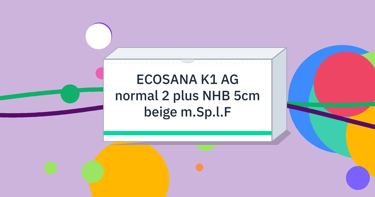 Symbolbild: Packung mit der Aufschrift ECOSANA K1 AG normal 2 plus NHB 5cm beige m.Sp.l.F (PZN 04726805) – Verfügbarkeit und Bezug in Apotheken in Frankfurt am Main