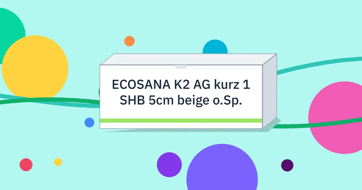 Symbolbild: Packung mit der Aufschrift ECOSANA K2 AG kurz 1 SHB 5cm beige o.Sp. (PZN 01370302) – Verfügbarkeit und Bezug in Apotheken in Frankfurt am Main