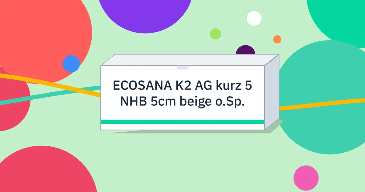 Symbolbild: Packung mit der Aufschrift ECOSANA K2 AG kurz 5 NHB 5cm beige o.Sp. (PZN 01466166) – Verfügbarkeit und Bezug in Apotheken in Frankfurt am Main
