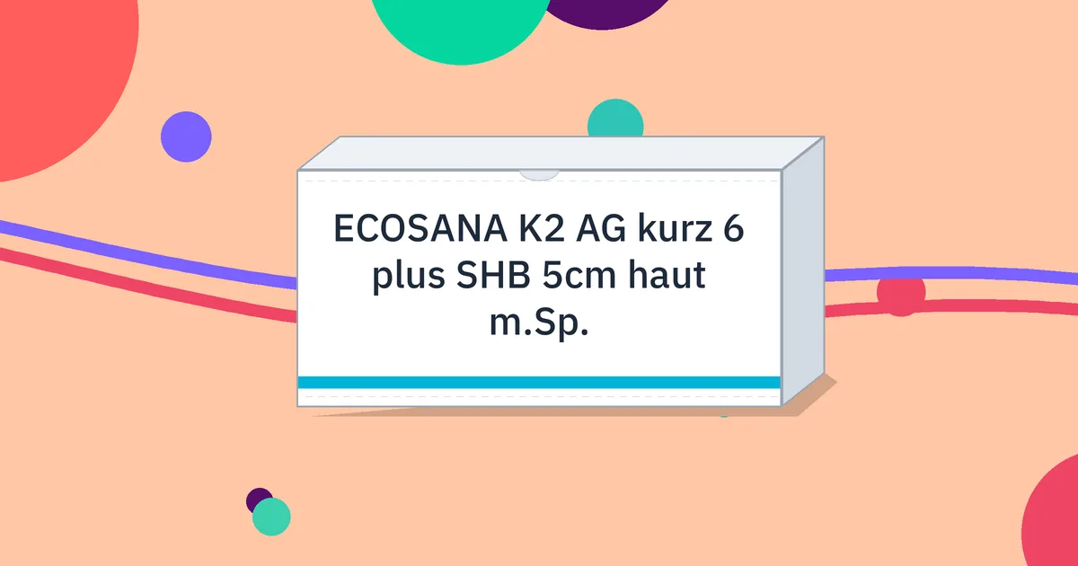 Symbolbild: Packung mit der Aufschrift ECOSANA K2 AG kurz 6 plus SHB 5cm haut m.Sp. (PZN 01527577) – Verfügbarkeit und Bezug in Apotheken in Frankfurt am Main