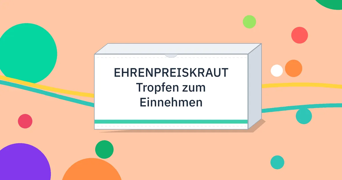 Symbolbild: Packung mit der Aufschrift EHRENPREISKRAUT Tropfen zum Einnehmen (PZN 11866524) – Verfügbarkeit und Bezug in Apotheken in Frankfurt am Main
