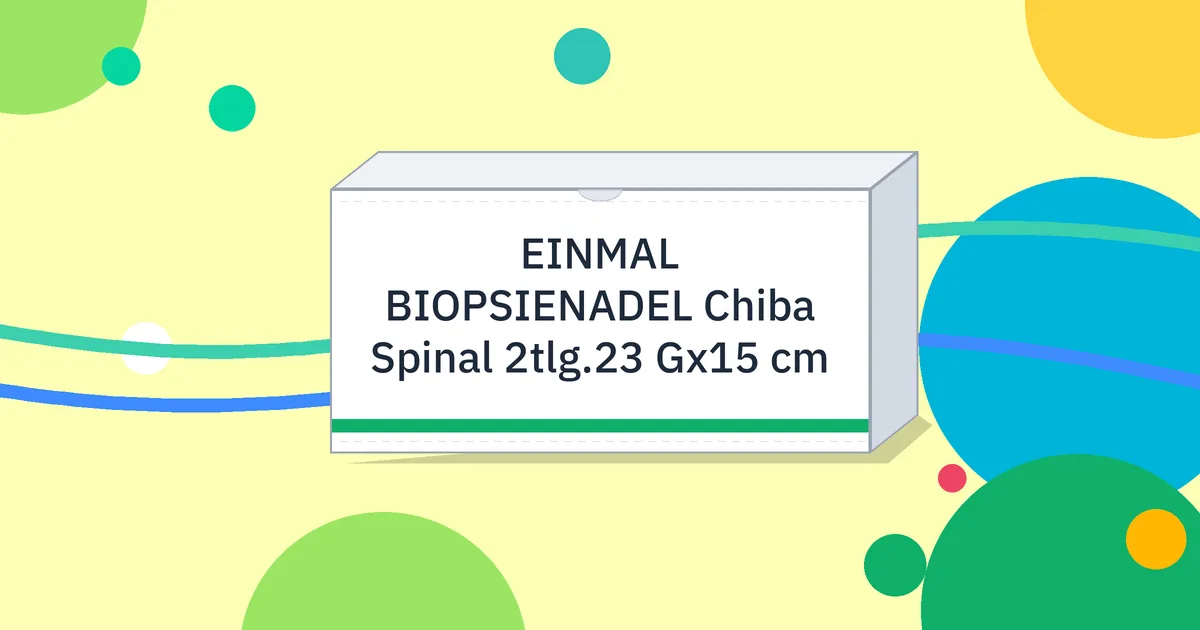 Symbolbild: Packung mit der Aufschrift EINMAL BIOPSIENADEL Chiba Spinal 2tlg.23 Gx15 cm (PZN 09101754) – Verfügbarkeit und Bezug in Apotheken in Frankfurt am Main