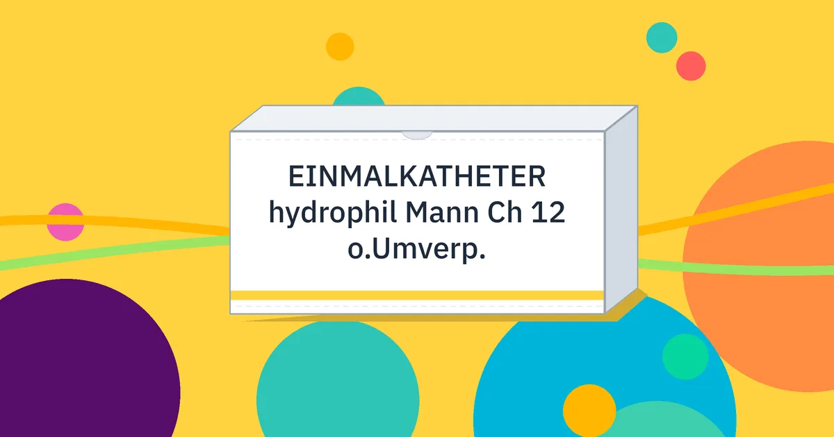 Symbolbild: Packung mit der Aufschrift EINMALKATHETER hydrophil Mann Ch 12 o.Umverp. (PZN 06873775) – Verfügbarkeit und Bezug in Apotheken in Frankfurt am Main