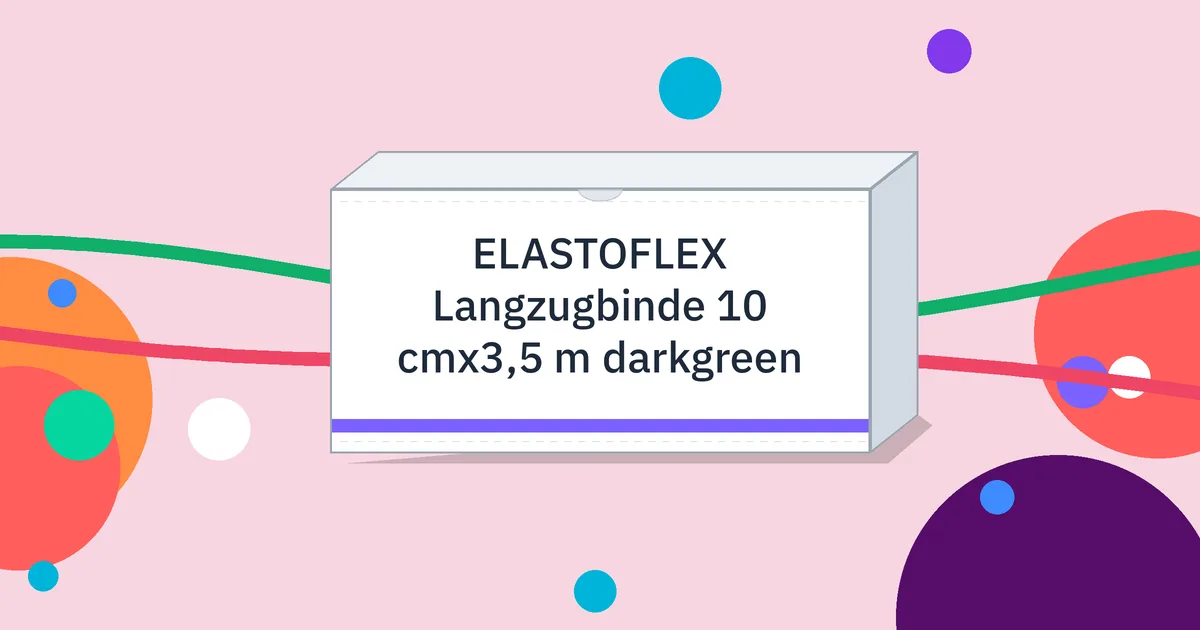 Symbolbild: Packung mit der Aufschrift ELASTOFLEX Langzugbinde 10 cmx3,5 m darkgreen (PZN 17175867) – Verfügbarkeit und Bezug in Apotheken in Frankfurt am Main