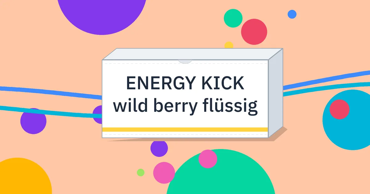 Symbolbild: Packung mit der Aufschrift ENERGY KICK wild berry flüssig (PZN 11551772) – Verfügbarkeit und Bezug in Apotheken in Frankfurt am Main