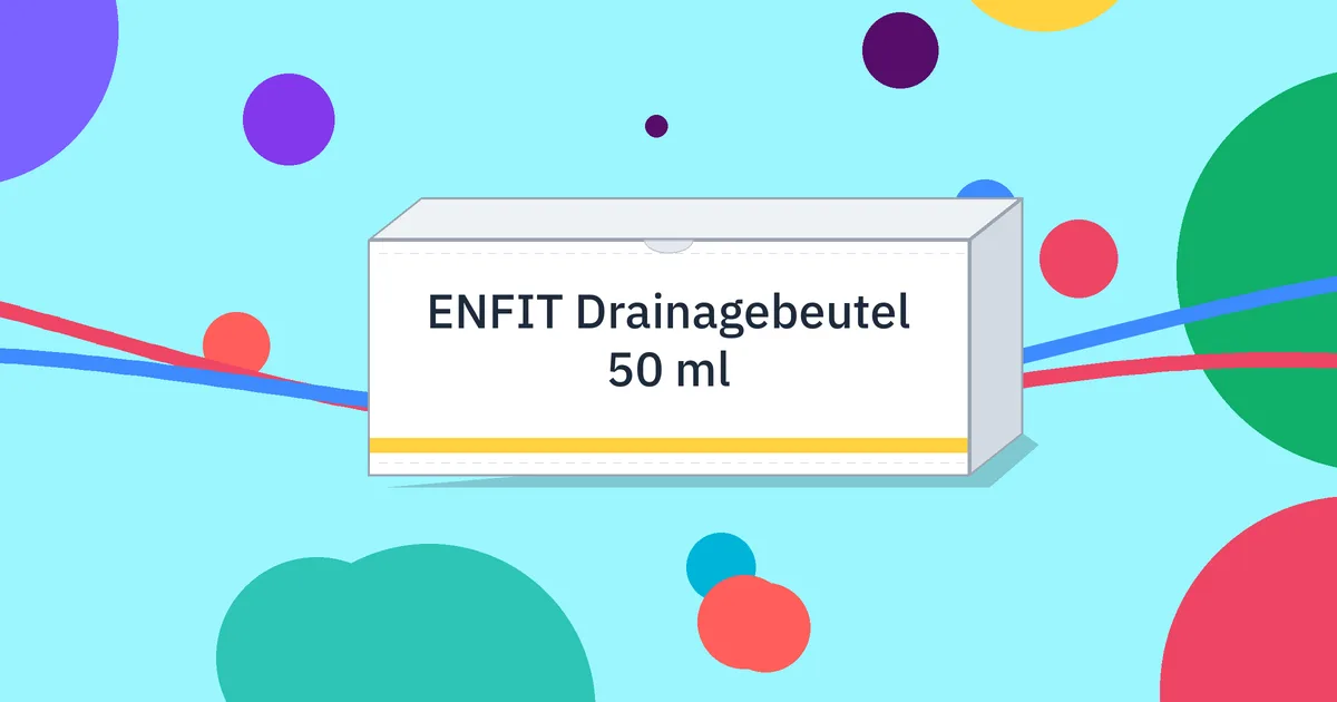 Symbolbild: Packung mit der Aufschrift ENFIT Drainagebeutel 50 ml (PZN 16397459) – Verfügbarkeit und Bezug in Apotheken in Frankfurt am Main