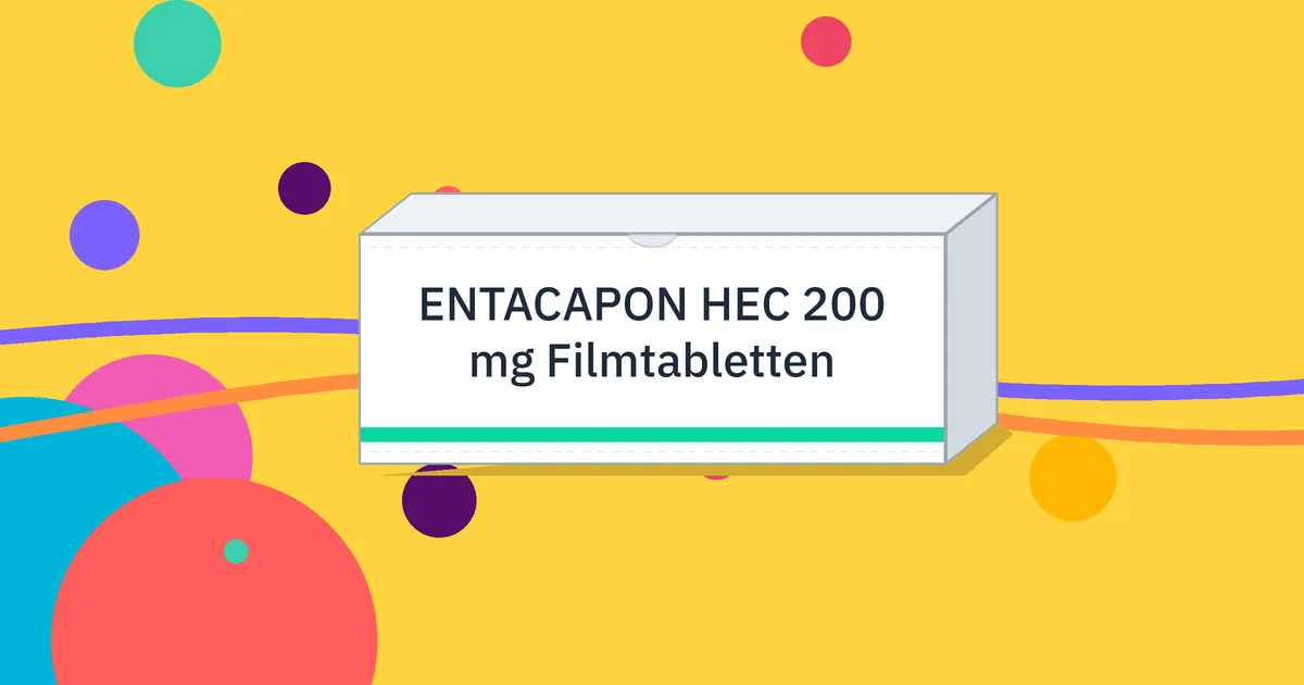 Symbolbild: Packung mit der Aufschrift ENTACAPON HEC 200 mg Filmtabletten (PZN 11119856) – Verfügbarkeit und Bezug in Apotheken in Frankfurt am Main