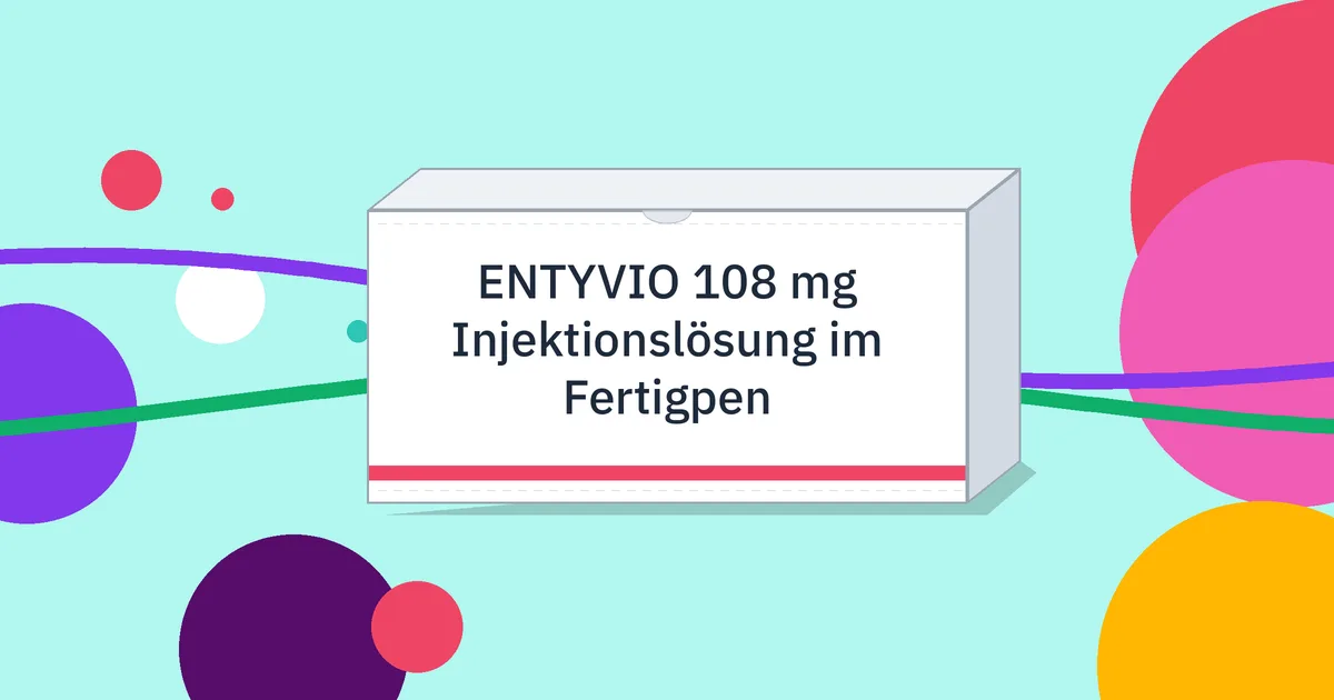 Symbolbild: Packung mit der Aufschrift ENTYVIO 108 mg Injektionslösung im Fertigpen (PZN 17849136) – Verfügbarkeit und Bezug in Apotheken in Frankfurt am Main