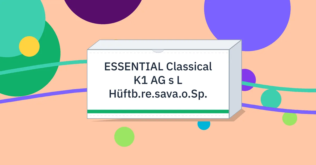 Symbolbild: Packung mit der Aufschrift ESSENTIAL Classical K1 AG s L Hüftb.re.sava.o.Sp. (PZN 17012869) – Verfügbarkeit und Bezug in Apotheken in Frankfurt am Main