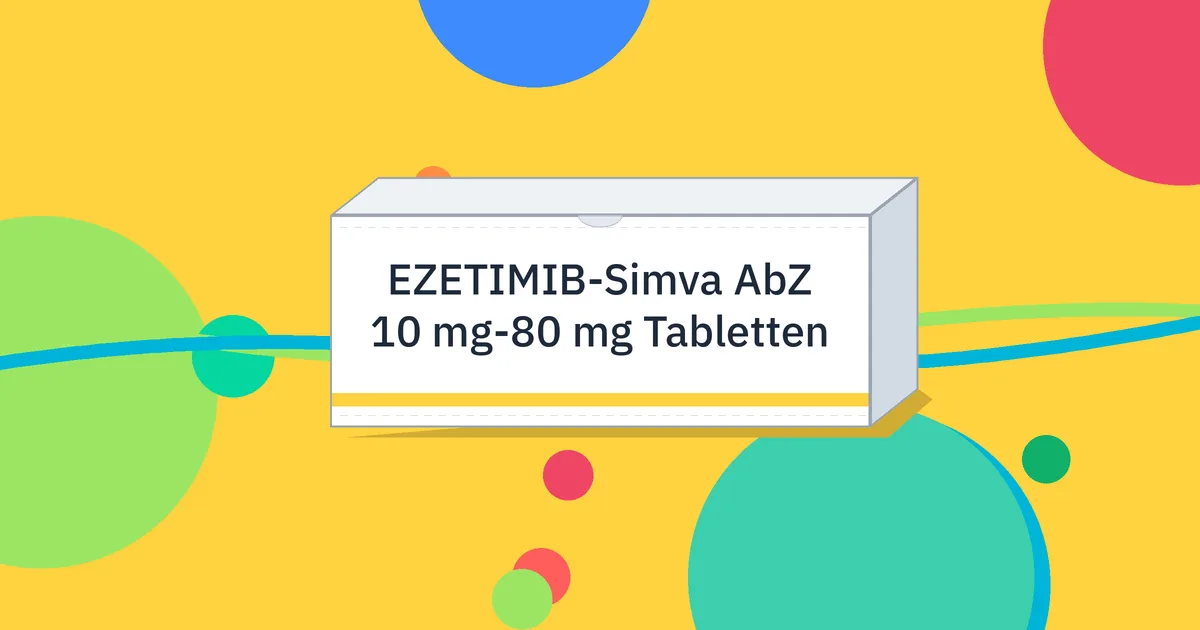 Symbolbild: Packung mit der Aufschrift EZETIMIB-Simva AbZ 10 mg-80 mg Tabletten (PZN 13863211) – Verfügbarkeit und Bezug in Apotheken in Frankfurt am Main