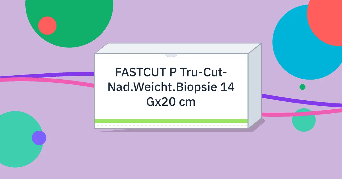 Symbolbild: Packung mit der Aufschrift FASTCUT P Tru-Cut-Nad.Weicht.Biopsie 14 Gx20 cm (PZN 19734791) – Verfügbarkeit und Bezug in Apotheken in Frankfurt am Main