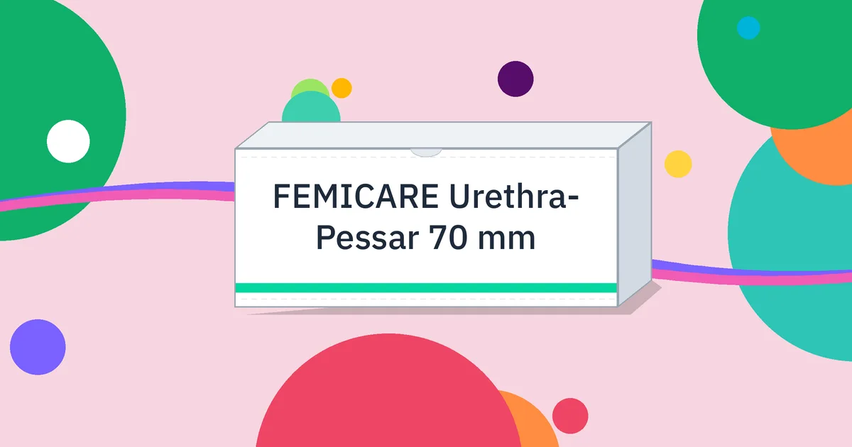 Symbolbild: Packung mit der Aufschrift FEMICARE Urethra-Pessar 70 mm (PZN 19336547) – Verfügbarkeit und Bezug in Apotheken in Frankfurt am Main