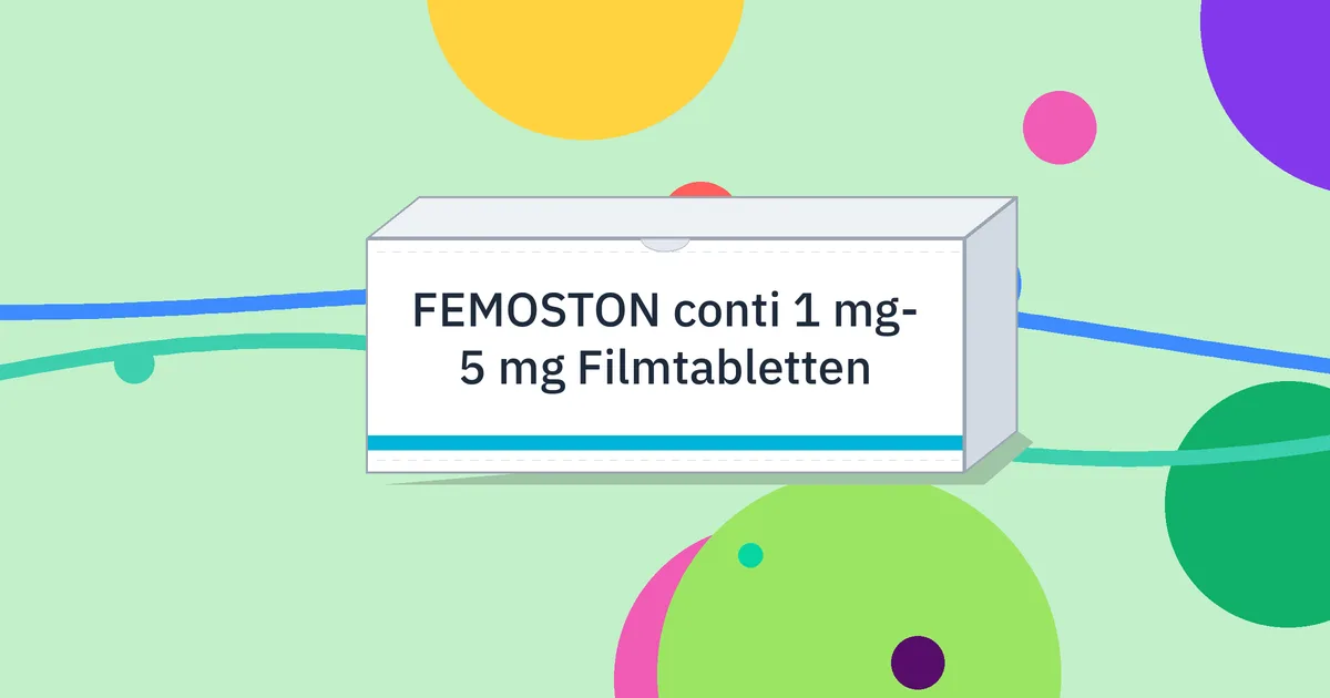 Symbolbild: Packung mit der Aufschrift FEMOSTON conti 1 mg-5 mg Filmtabletten (PZN 01086133) – Verfügbarkeit und Bezug in Apotheken in Frankfurt am Main