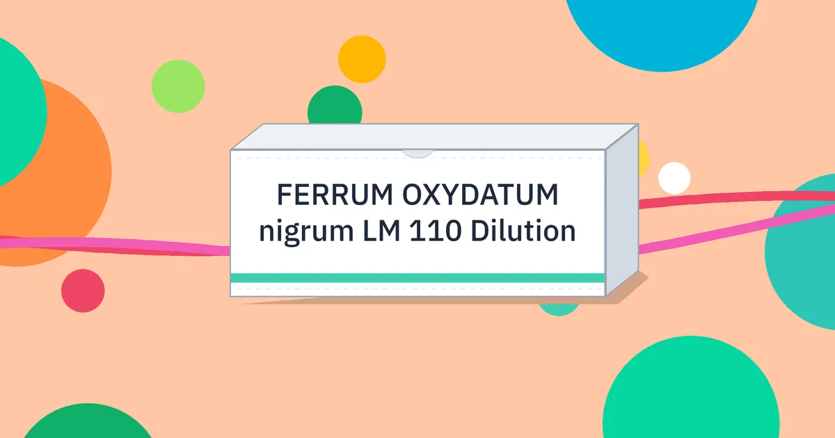 Symbolbild: Packung mit der Aufschrift FERRUM OXYDATUM nigrum LM 110 Dilution (PZN 12851507) – Verfügbarkeit und Bezug in Apotheken in Frankfurt am Main