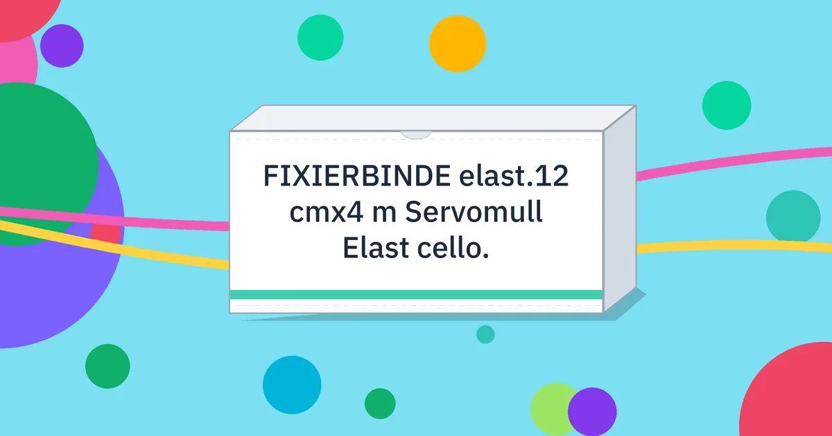 Symbolbild: Packung mit der Aufschrift FIXIERBINDE elast.12 cmx4 m Servomull Elast cello. (PZN 03396754) – Verfügbarkeit und Bezug in Apotheken in Frankfurt am Main