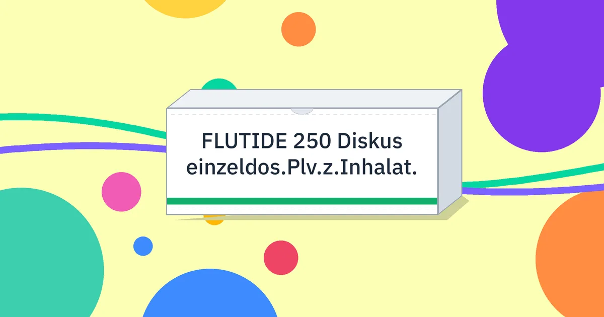 Symbolbild: Packung mit der Aufschrift FLUTIDE 250 Diskus einzeldos.Plv.z.Inhalat. (PZN 08652529) – Verfügbarkeit und Bezug in Apotheken in Frankfurt am Main