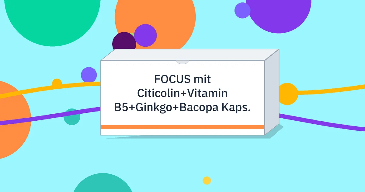 Symbolbild: Packung mit der Aufschrift FOCUS mit Citicolin+Vitamin B5+Ginkgo+Bacopa Kaps. (PZN 18361980) – Verfügbarkeit und Bezug in Apotheken in Frankfurt am Main