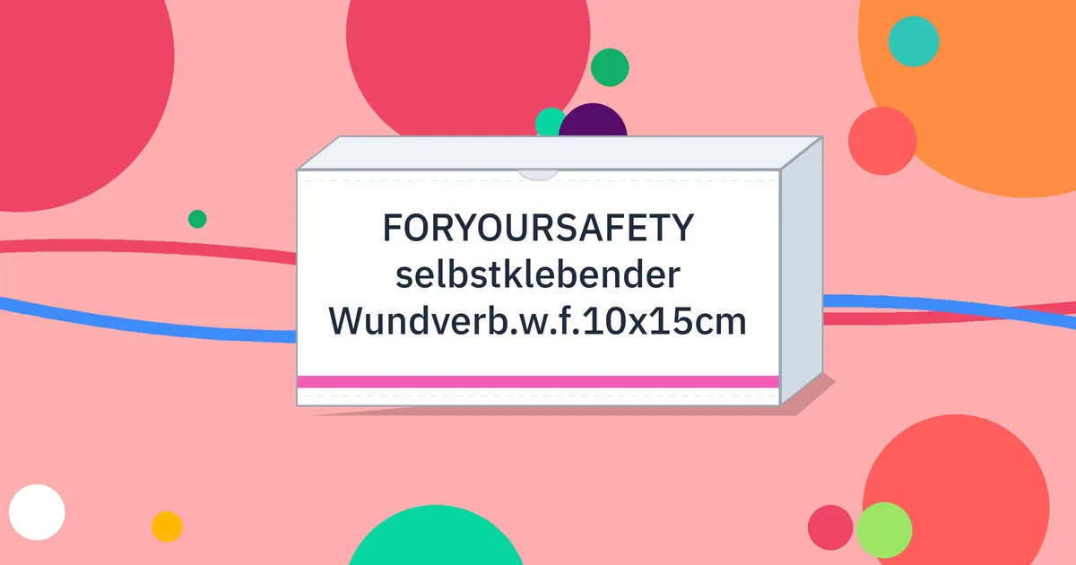 Symbolbild: Packung mit der Aufschrift FORYOURSAFETY selbstklebender Wundverb.w.f.10x15cm (PZN 19211685) – Verfügbarkeit und Bezug in Apotheken in Frankfurt am Main