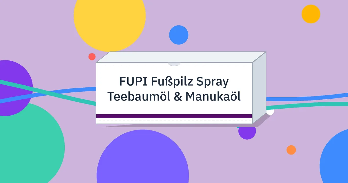 Symbolbild: Packung mit der Aufschrift FUPI Fußpilz Spray Teebaumöl & Manukaöl (PZN 17544359) – Verfügbarkeit und Bezug in Apotheken in Frankfurt am Main