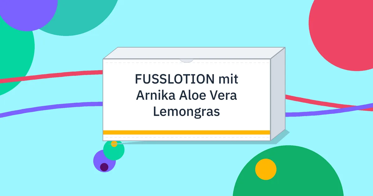 Symbolbild: Packung mit der Aufschrift FUSSLOTION mit Arnika Aloe Vera Lemongras (PZN 07606757) – Verfügbarkeit und Bezug in Apotheken in Frankfurt am Main