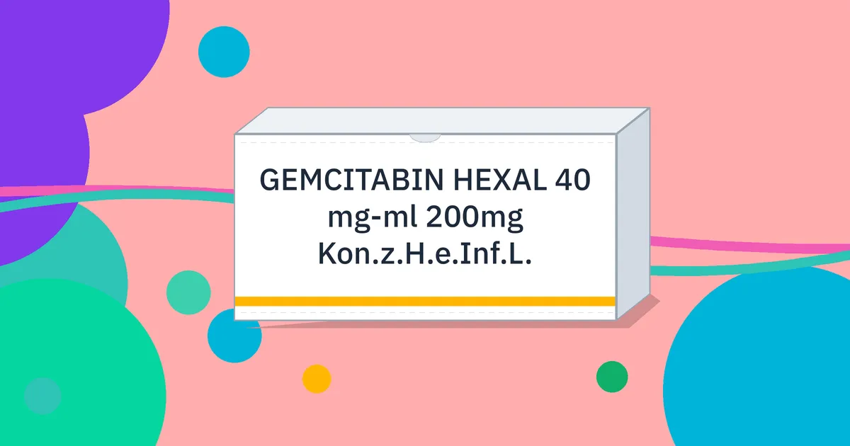 Symbolbild: Packung mit der Aufschrift GEMCITABIN HEXAL 40 mg-ml 200mg Kon.z.H.e.Inf.L. (PZN 07395467) – Verfügbarkeit und Bezug in Apotheken in Frankfurt am Main