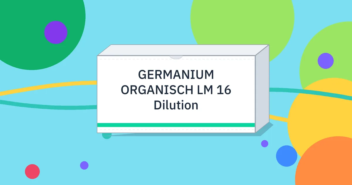 Symbolbild: Packung mit der Aufschrift GERMANIUM ORGANISCH LM 16 Dilution (PZN 16363791) – Verfügbarkeit und Bezug in Apotheken in Frankfurt am Main