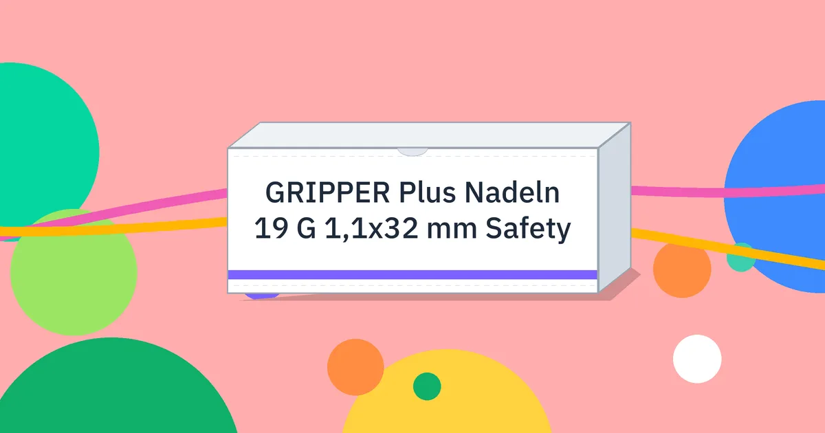 Symbolbild: Packung mit der Aufschrift GRIPPER Plus Nadeln 19 G 1,1x32 mm Safety (PZN 14287175) – Verfügbarkeit und Bezug in Apotheken in Frankfurt am Main