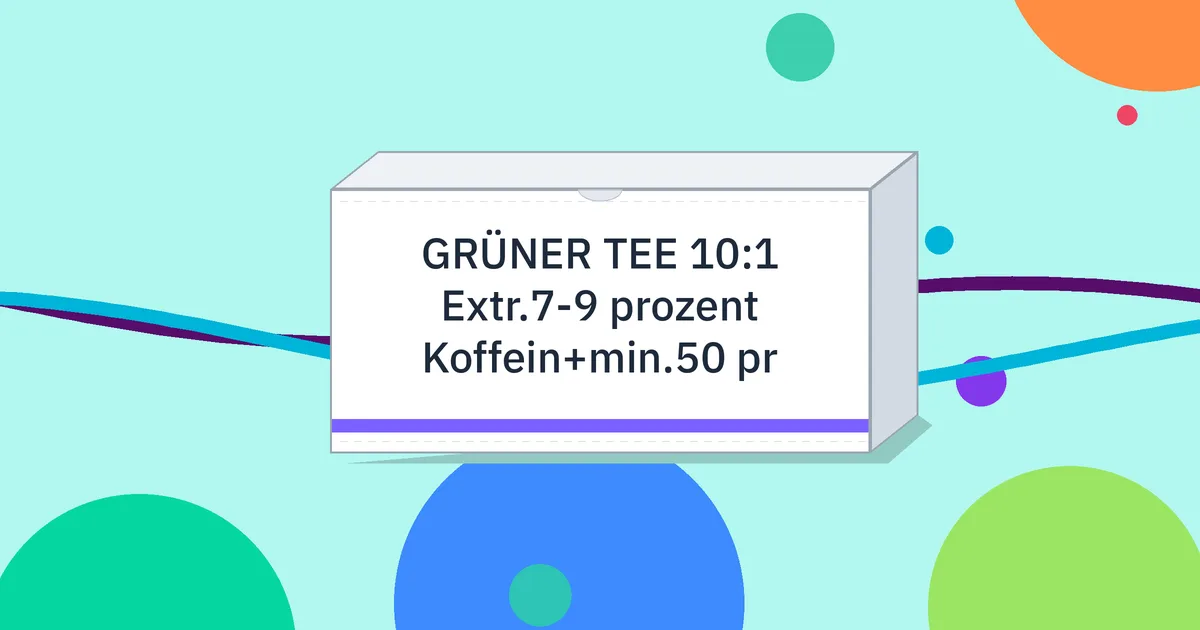 Symbolbild: Packung mit der Aufschrift GRÜNER TEE 10:1 Extr.7-9 prozent Koffein+min.50 pr (PZN 19307617) – Verfügbarkeit und Bezug in Apotheken in Frankfurt am Main