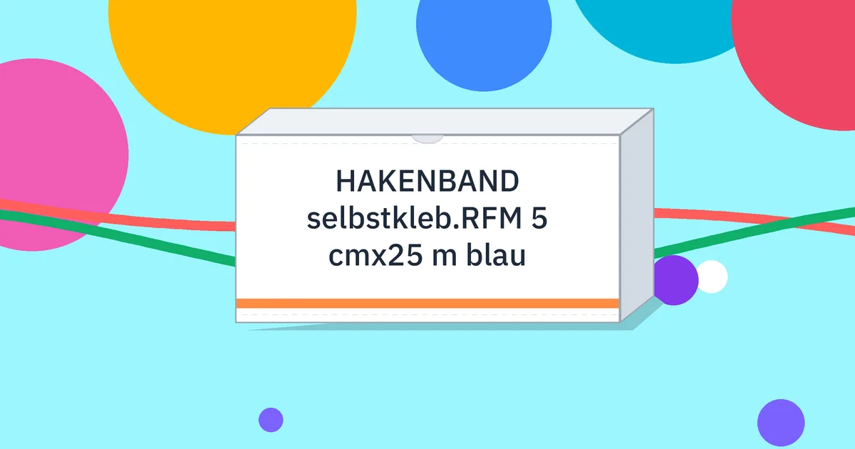 Symbolbild: Packung mit der Aufschrift HAKENBAND selbstkleb.RFM 5 cmx25 m blau (PZN 06490057) – Verfügbarkeit und Bezug in Apotheken in Frankfurt am Main