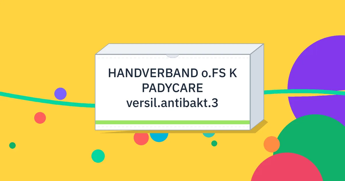 Symbolbild: Packung mit der Aufschrift HANDVERBAND o.FS K PADYCARE versil.antibakt.3 (PZN 10939646) – Verfügbarkeit und Bezug in Apotheken in Frankfurt am Main
