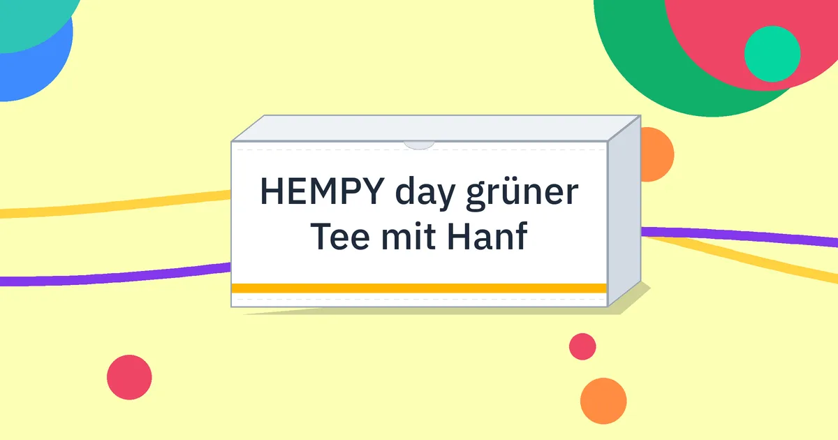 Symbolbild: Packung mit der Aufschrift HEMPY day grüner Tee mit Hanf (PZN 19845800) – Verfügbarkeit und Bezug in Apotheken in Frankfurt am Main